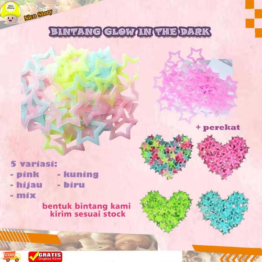 Jual (NCS) Bintang Glow In The Dark Sticker 3D / Stiker Fosfor Menyala ...
