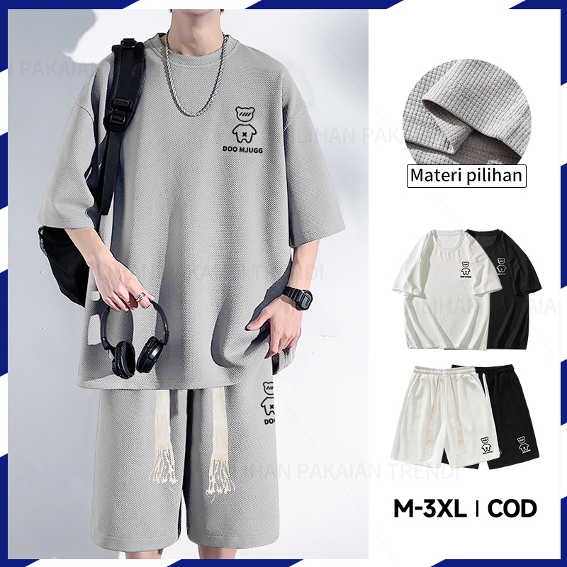 Jual Kaos lengan pendek baju kaos pria korean style pria 1 set Waffle ...