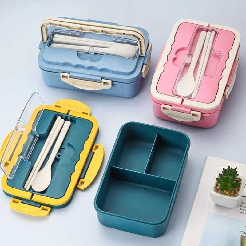 Jual Lunch Box Set Kotak Bekal Makan Jerami Gandum kotak makan Anti Tumpah Free Sendok dan Garpu ...