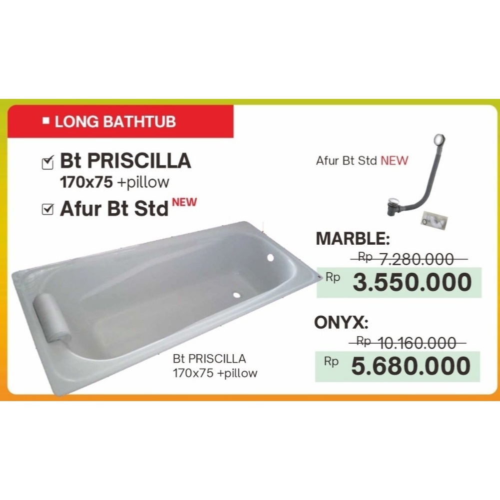 Jual PAKET Halmar Bathtub Long Type Priscilla MARBLE (+Afur STD ...