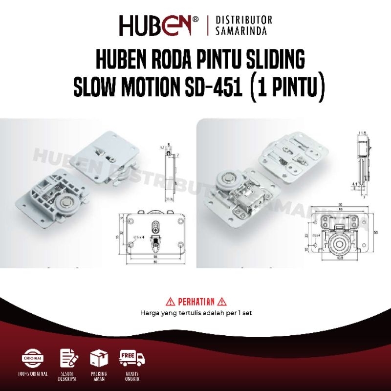 Jual HUBEN Roda Rel Pintu Lemari Sliding Geser Slow Motion SD 451 1 ...