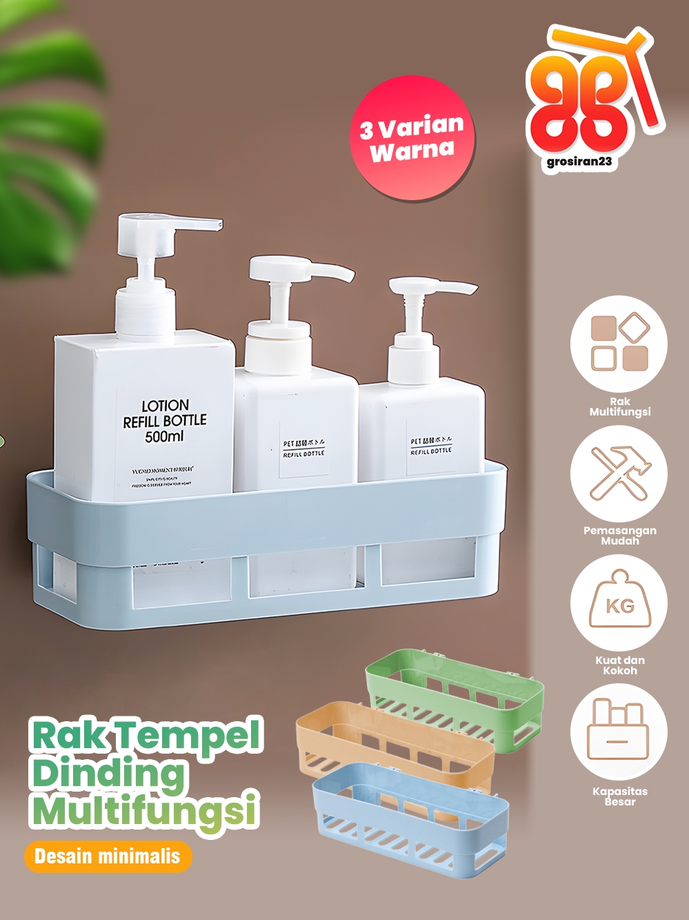 Jual Rak Tempel Dinding Dapur Kamar Mandi Penyimpanan Botol Rak Sudut ...