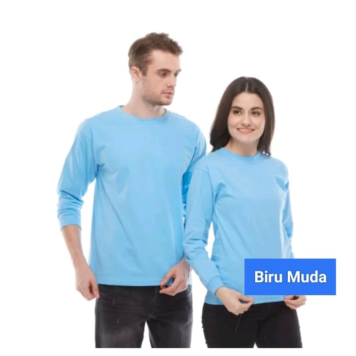Jual Kaos Oblong Polos Lengan Panjang Warna Biru Muda - KAOS LENGAN PANJANG - KAOS OBLONG LENGAN ...