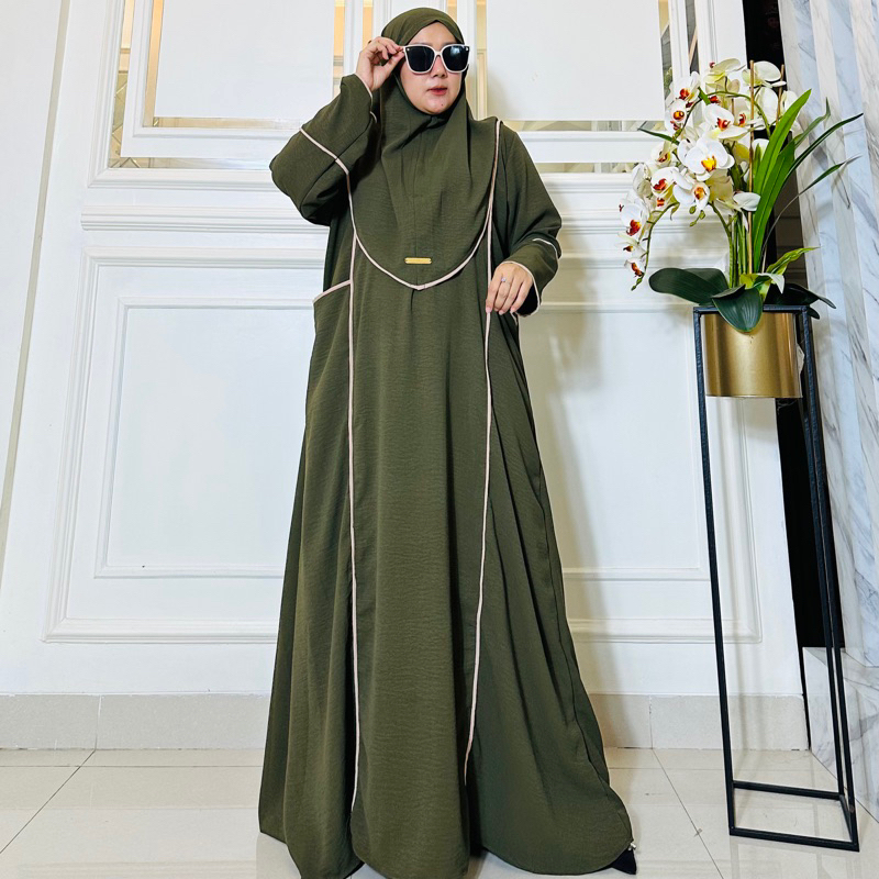 Jual Maryam Set Khimar Bergo Bahan Crinkle Airflow Dress Gamis Abaya Wanita Busui Simple ...