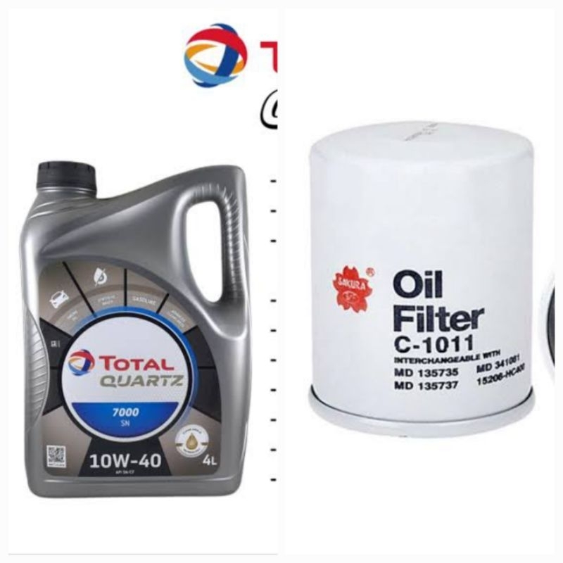 Jual PAKET PROMO OLI TOTAL Quartz 7000 10w40 API SN/CF dan Oil Filter ...