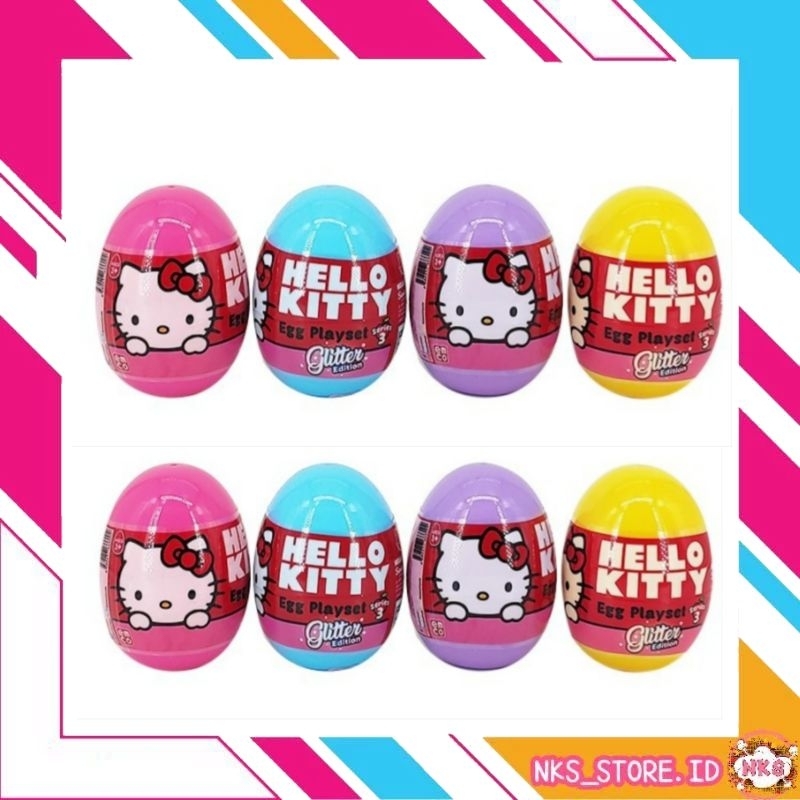 Jual Emco Hello Kitty Mini Figure Eggs Playset Glitter Mainan Surprise ...