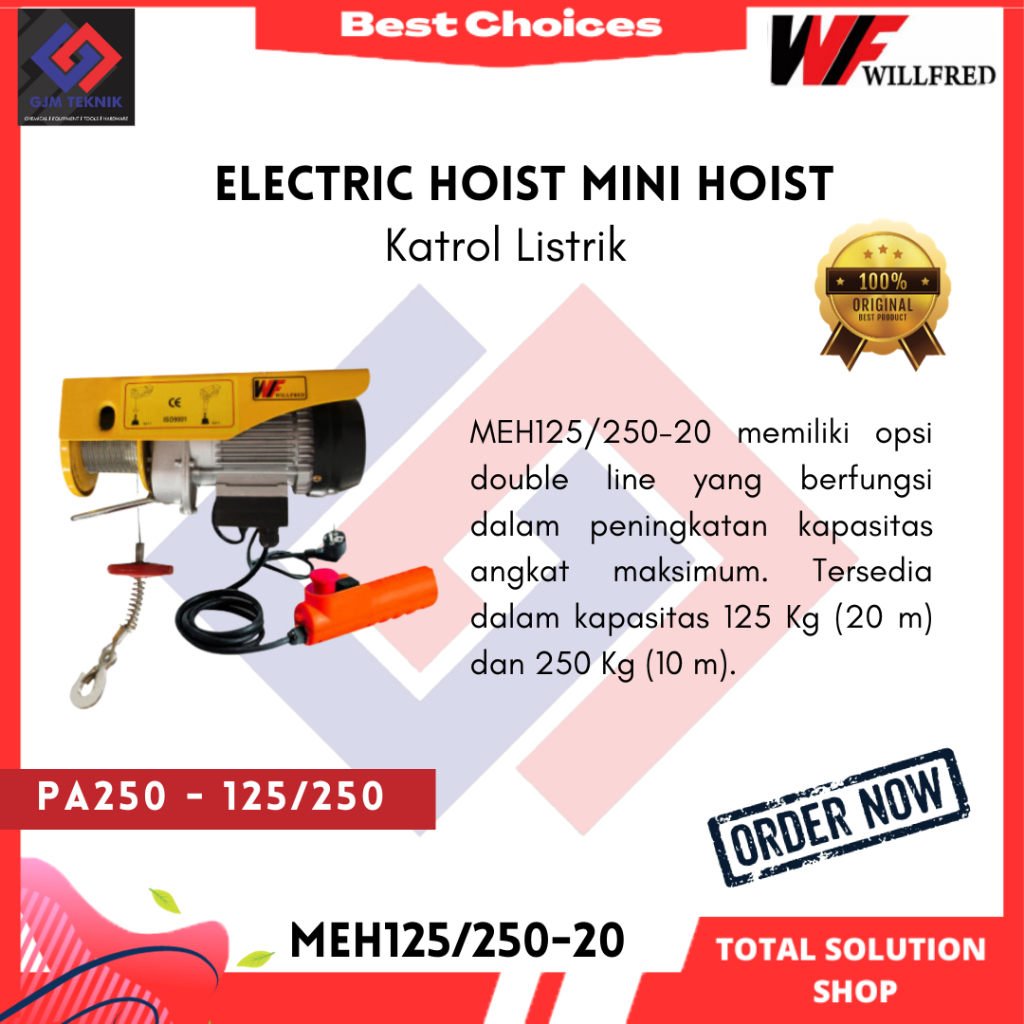 Jual ELECTRIC HOIST-MINI HOIST KATROL LISTRIK PA250 125-250KG WILLFRED ...