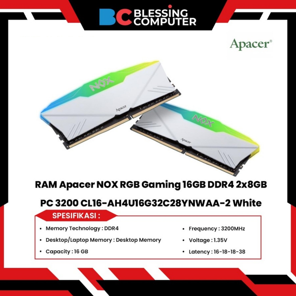 Jual Ram Apacer Nox Rgb Gaming 16gb Ddr4 2x8gb Pc 3200 Cl16 Shopee