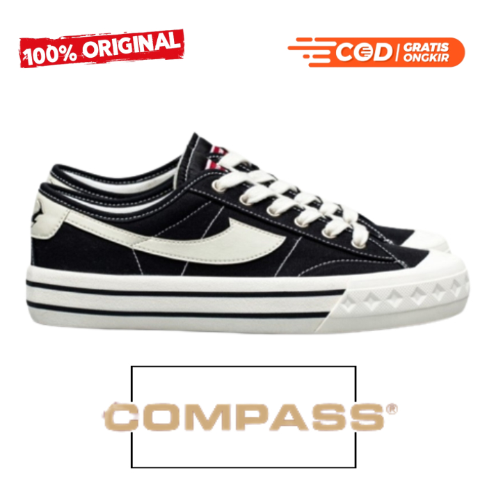 Jual Compass Retrograde Low Black White Sepatu Compass Retrograde Black ...