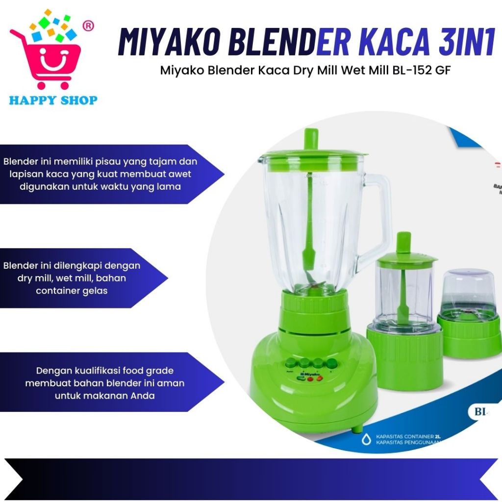 Jual Miyako Blender Kaca Dry Mill Wet Mill BL-152 GF | Shopee Indonesia
