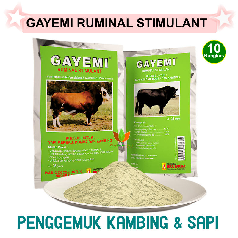 Jual 10 BUNGKUS JAMU HEWAN GAYEMI RUMINAL STIMULANT EKA FARMA OBAT ...