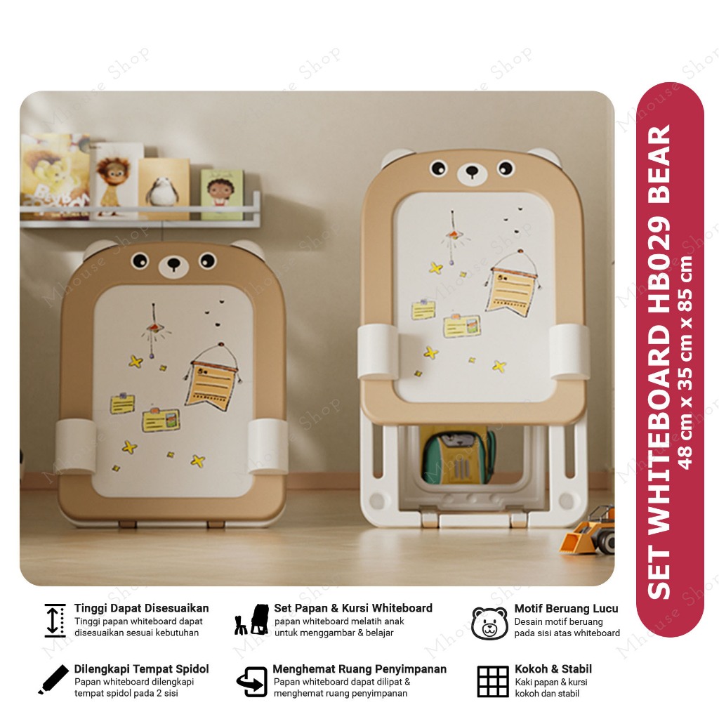 Jual SET PAPAN TULIS PORTABLE WHITEBOARD KURSI ANAK HB029 FREE SPIDOL ...