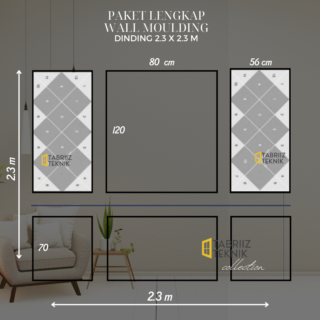 Jual Paket Custom Wall Moulding Molding Wainscoting Ukuran 2.3 meter x ...