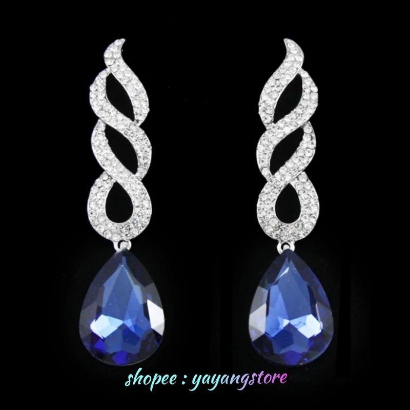 Jual Anting Batu Permata Saphire Biru dan Silver / Anting Pesta Mewah ...