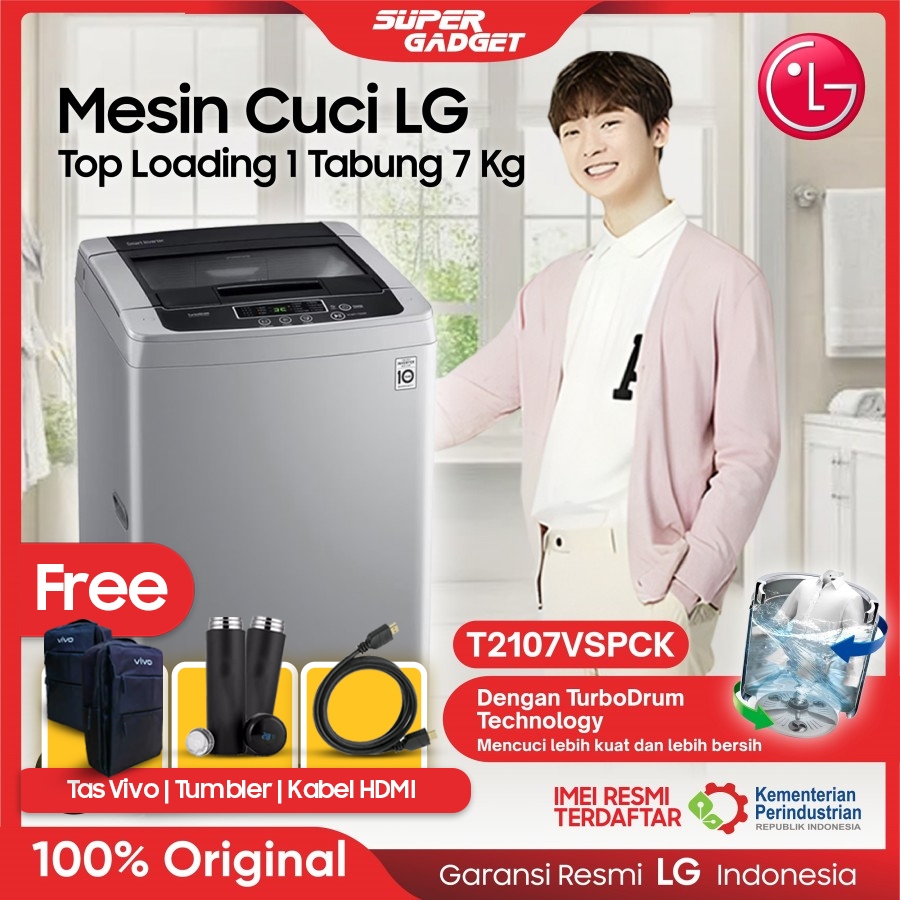 Jual LG Mesin Cuci 7Kg Top Loading 1 Tabung T2107VSPCK 7 Kg | Shopee Indonesia