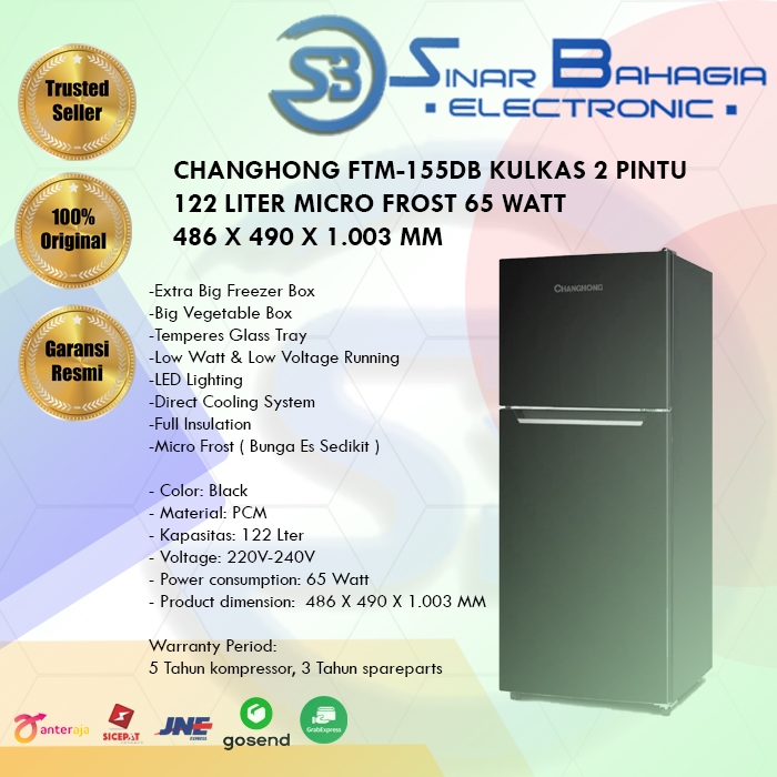 Jual CHANGHONG FTM-155DB KULKAS 2 PINTU 122 LITER MICRO FROST 65 WATT ...