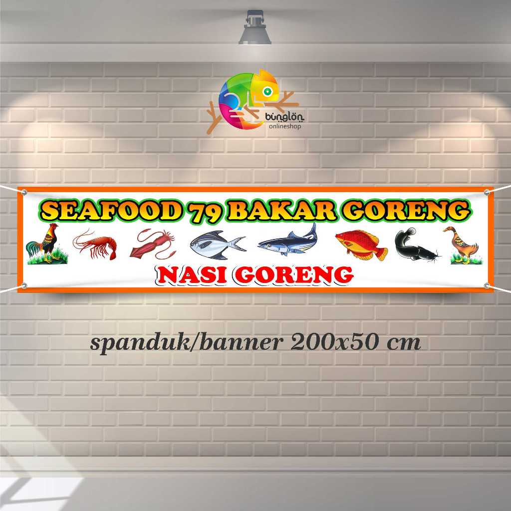 Jual Spanduk Banner 200x50 Seafood Bakar Nasi Goreng Custom Desain ...