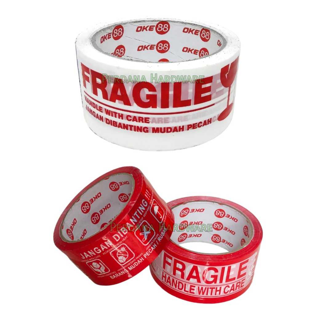 Jual LAKBAN FRAGILE MERAH 2" ( 48.8MM X 50 Y ) Lakban Bening Coklat ...