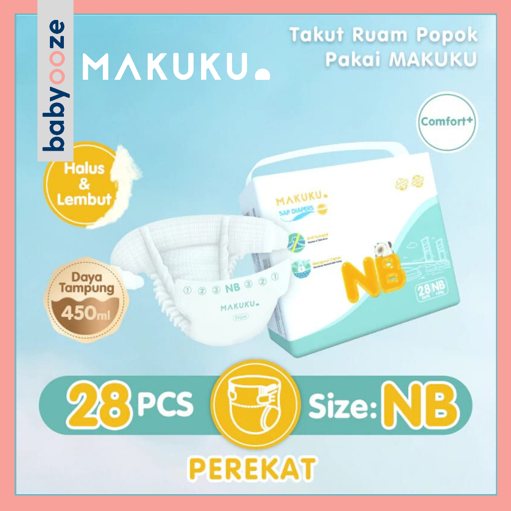Jual MAKUKU AIR DIAPERS COMFORT+ PLUS TAPE NB 28 / POPOK BAYI SAP ANTI ...