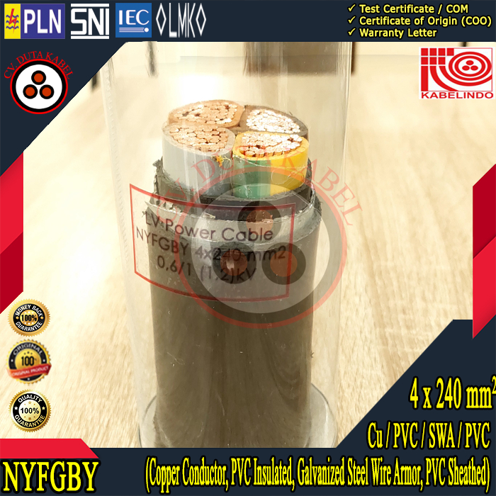 Jual Kabel NYFGBY 4x240 mm2 KABELINDO /NYRGBY 4 x 240 mm2/4x240mm2 ...