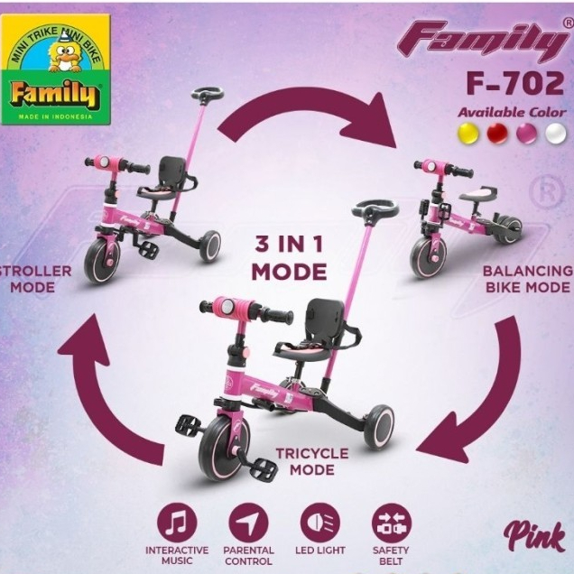 Jual Sepeda roda tiga tricycle balance bike stroller anak family 3 in 1 ...