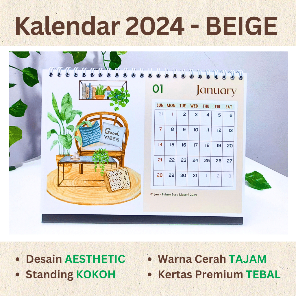 Jual BEIGE - Kalender 2025 aesthetic , Kalender meja 2025 , Kalendar ...