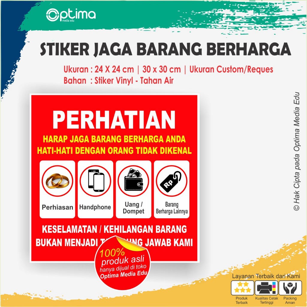 Jual Stiker Jaga Barang Berharga untuk Kolam Renang / Tempat Wisata ...