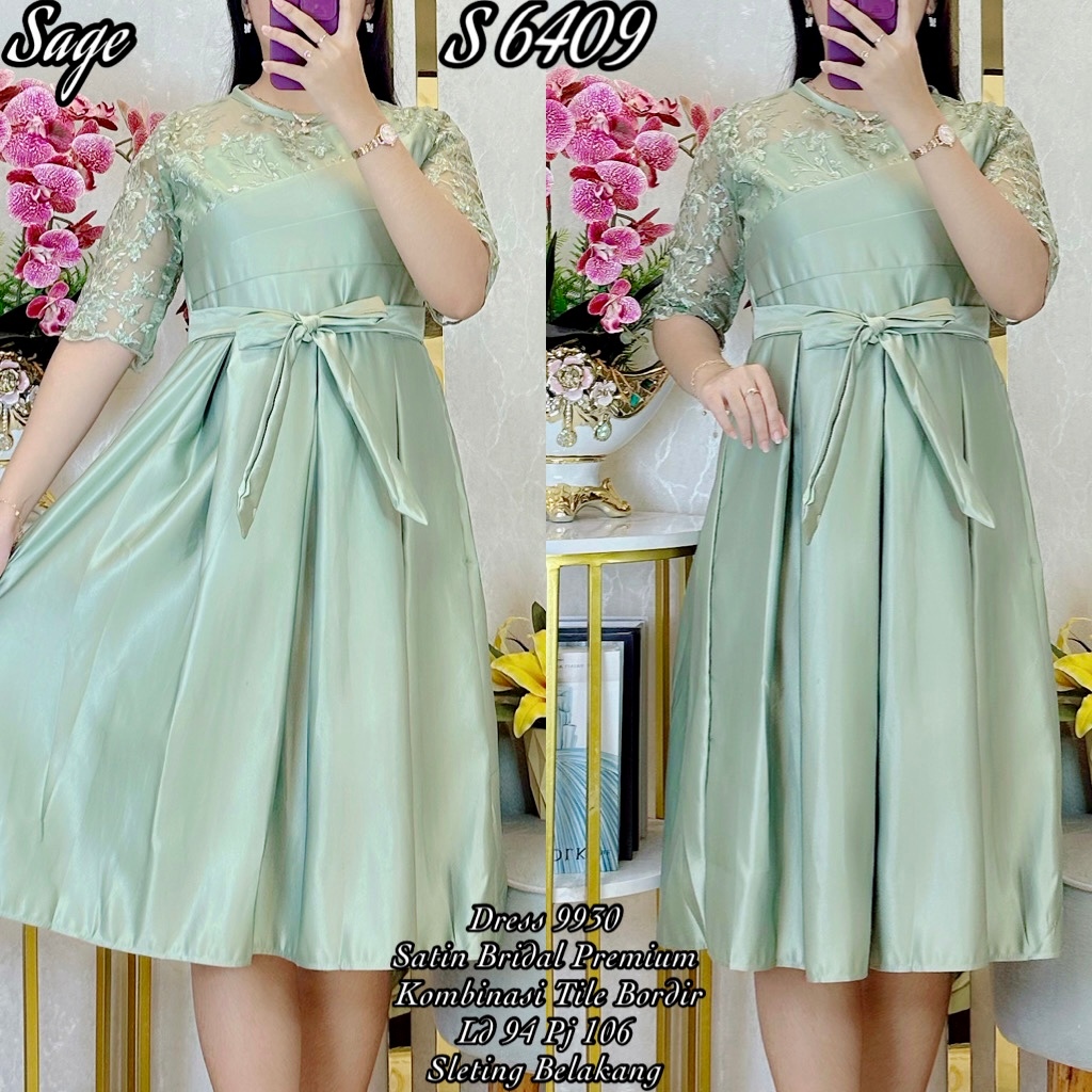 Jual 6409 Dress Satin Bridal Kombinasi Tile Cocok Dipakai Natal ...
