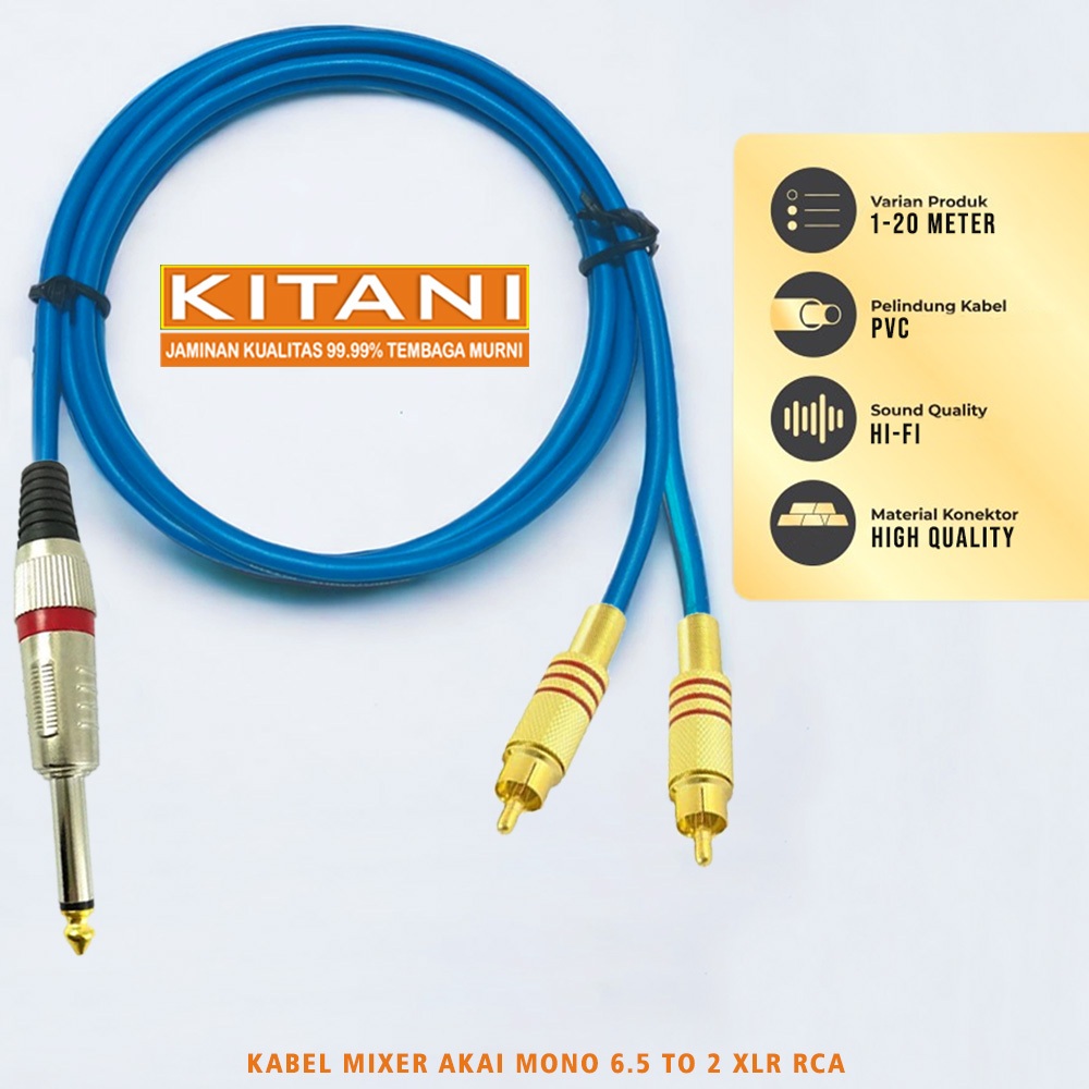 Jual Kabel Audio Kitani/Kabel Mixer Jack Akai Mono 1 to 2 RCA Gold ...