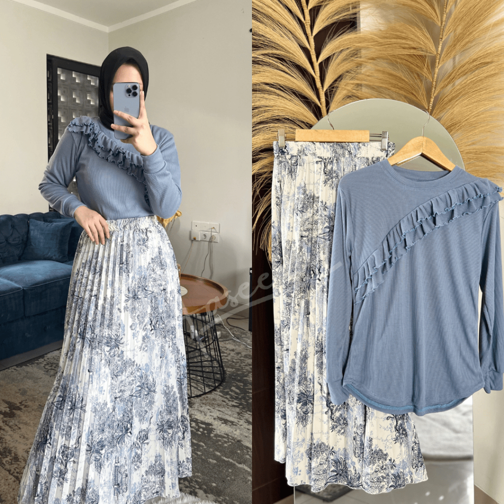 Jual Haseena One Set Wanita Aurora Setelan Atasan Rempel Lengan Panjang ...