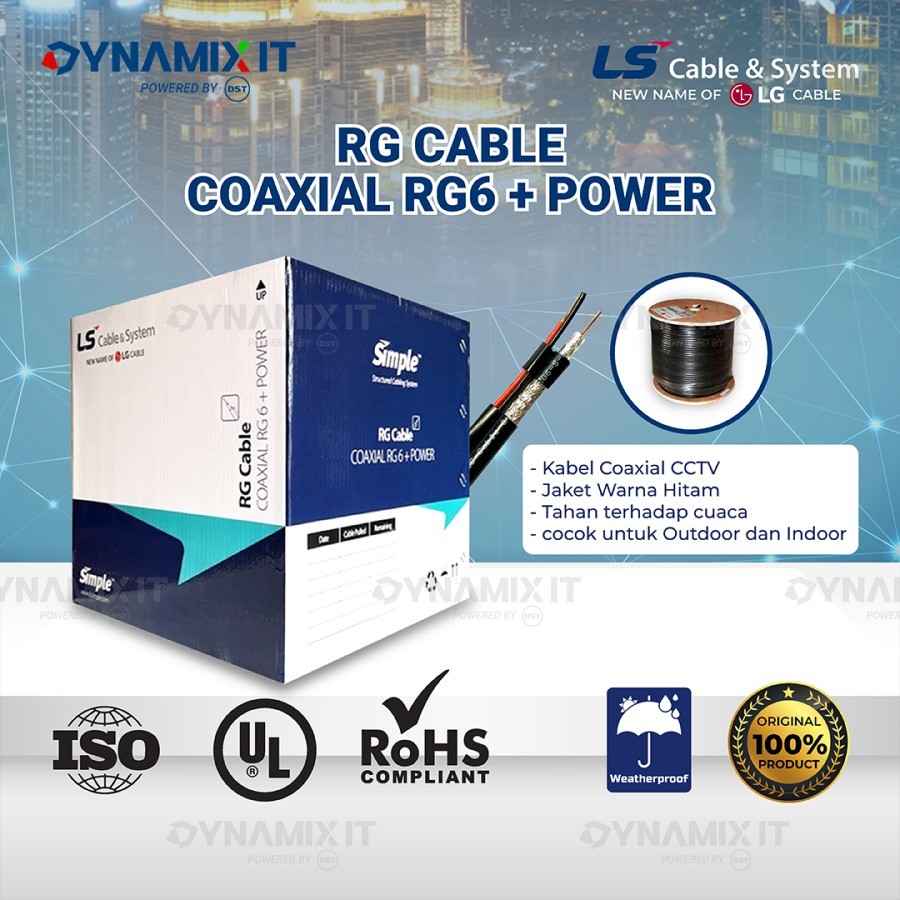 Jual Kabel CCTV Outdoor Coaxial LS RG6+Power 300 meter | Black RG6 ...