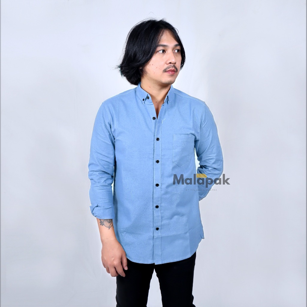 Jual kemeja pria biru muda lengan panjang - kemeja pria denim slimfit ...