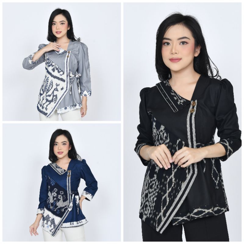 Jual Baju Atasan Blouse Batik Tenun Wanita Modern - Kemeja Kerja Batik Tenun Etnik Troso Jepara ...