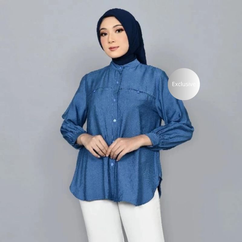 Jual Anisa Blouse Polo Linen - Kemeja Basic Paspol Kancing - Atasan ...