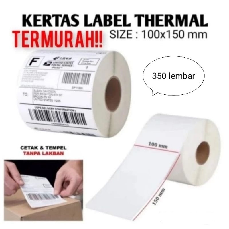 Jual kertas thermal label barcode 100 x 150 mm A6 isi 350 lembar | Shopee Indonesia