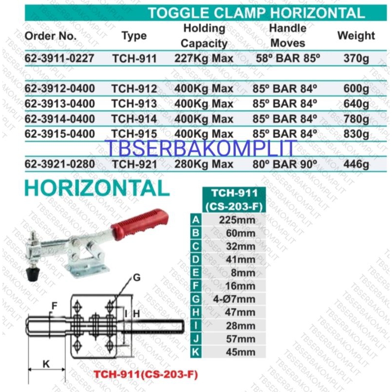 Jual Toggle Clamp Horizontal 400kg Wipro TCH-912 CS-200W / TCH-913 CS ...