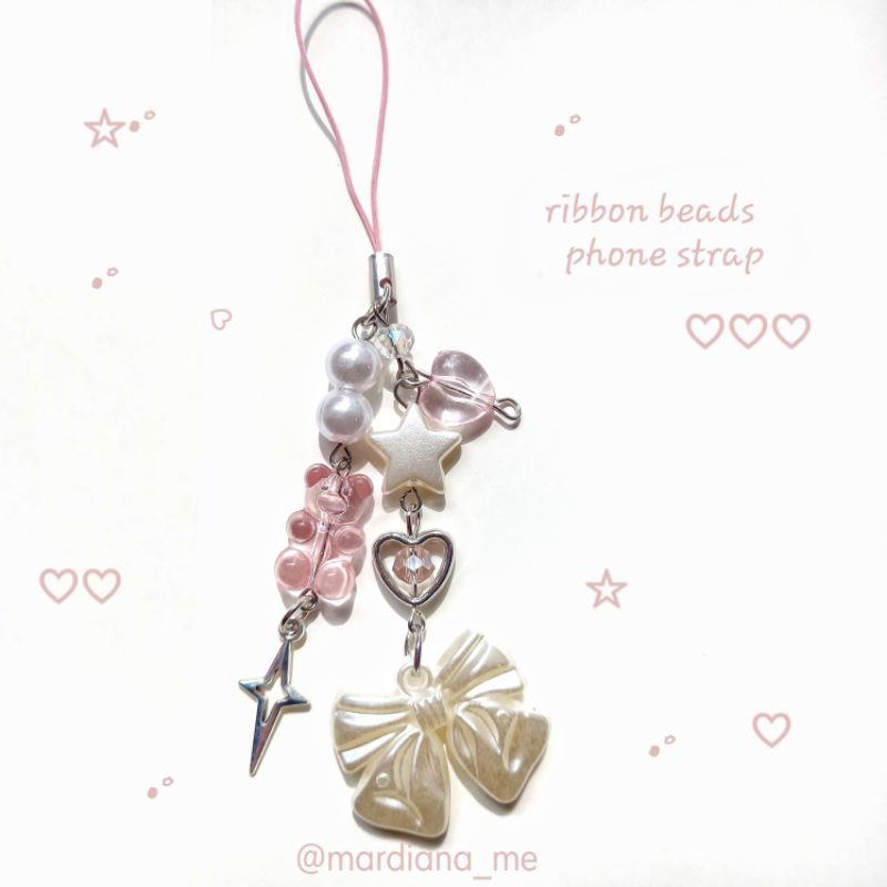 Jual ribbon beads phone strap/ phone charm beads bow | Shopee Indonesia
