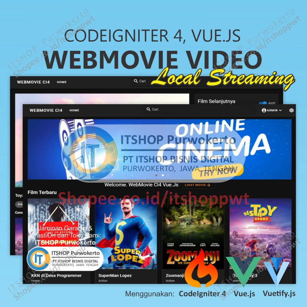 Jual Source Code Aplikasi Web Movie Video Local Streaming Codeigniter 4 Vue.js | Shopee Indonesia