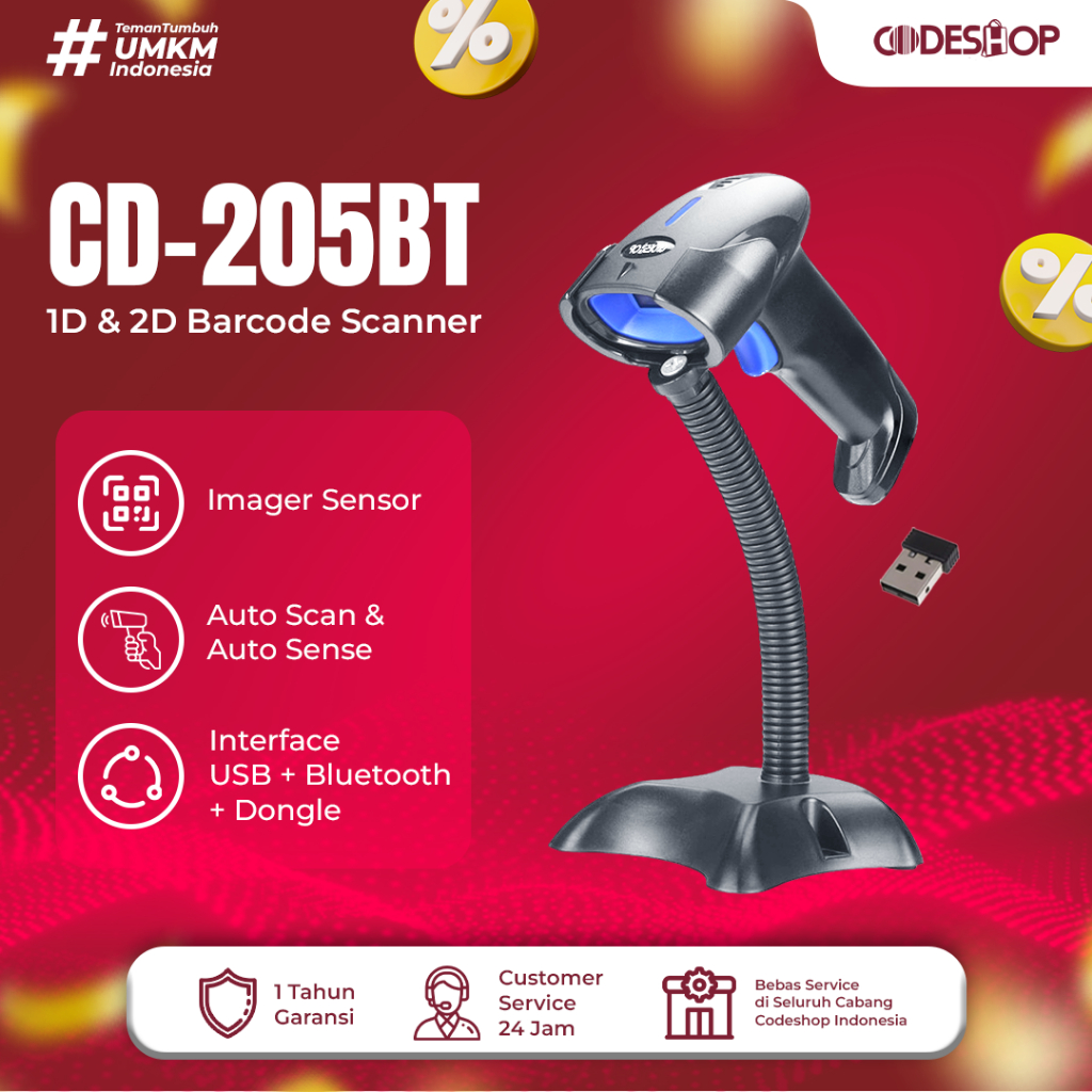 Jual Barcode Scanner 1D 2D Codeshop CD205BT Scan Kode Batang Minimarket ...