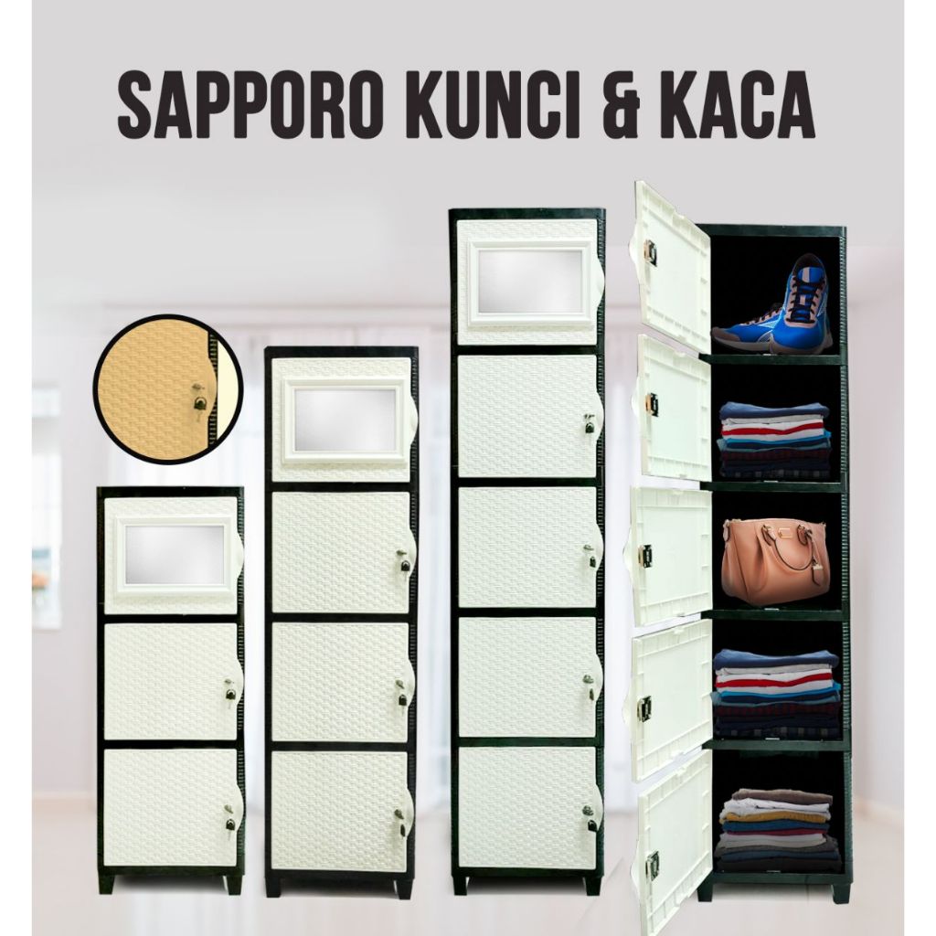 Jual Lemari Plastik Pintu locker Susun 5 kaca kunci | Shopee Indonesia