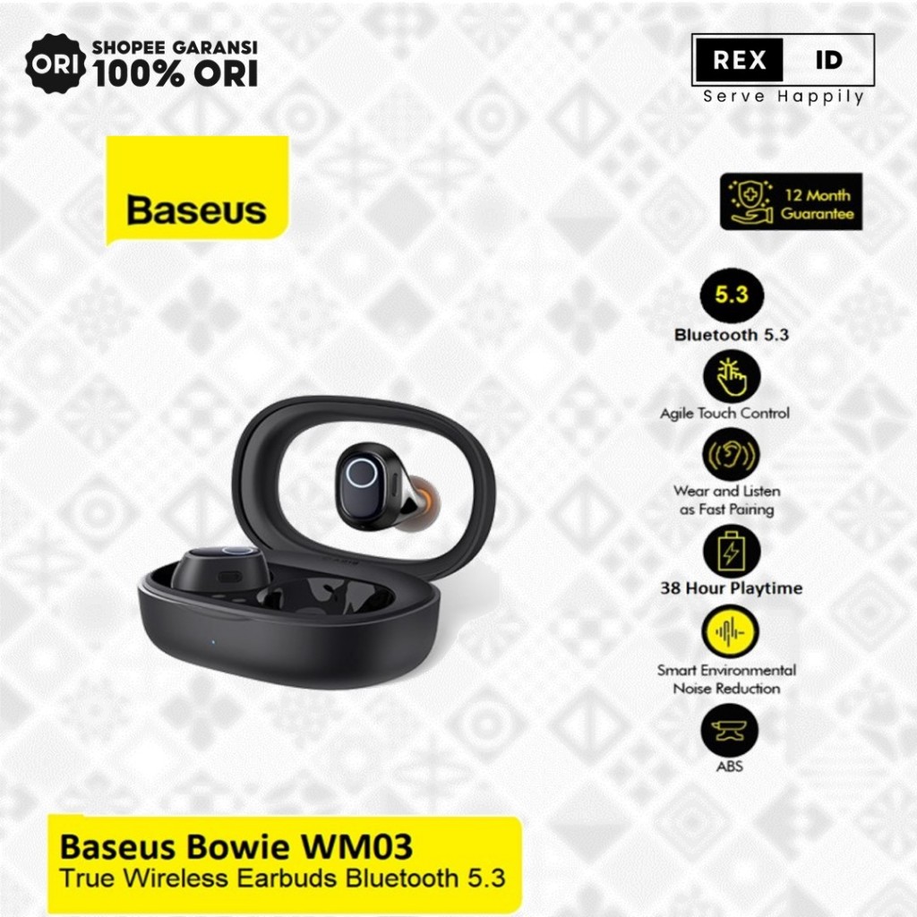 Jual BASEUS BOWIE WM03 TRUE WIRELESS EARPHONES TWS BLUETOOTH 5.3 ...