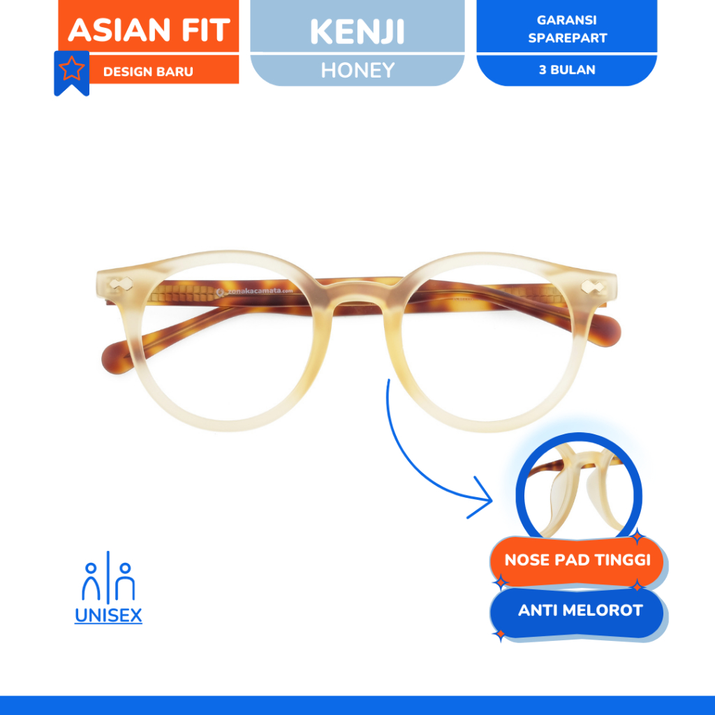 Jual zonakacamata - Asian Fit Kenji Honey - Frame Kacamata - Pria/Wanita - Minus/Silinder/Plus ...