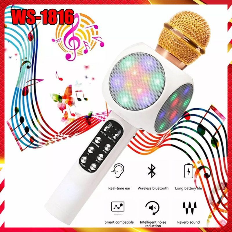 Jual Mic Karaoke Bluetooth WS-1816 Microphone Bluetooth Mic Bluetooth WS-1816 Smule LED Bisa ...