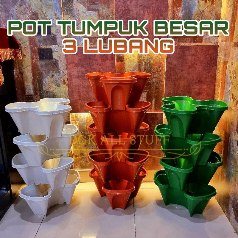 Jual Pot Bunga Tanaman Susun Tingkat Tumpuk Stackable Stack Tiga 3 Sisi ...