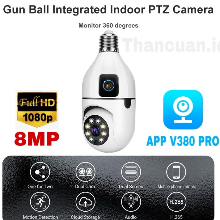 Jual COD IP Camera CCTV WIFI Indoor 8MP Dual Lens Bulb Camera 360 PTZ ...