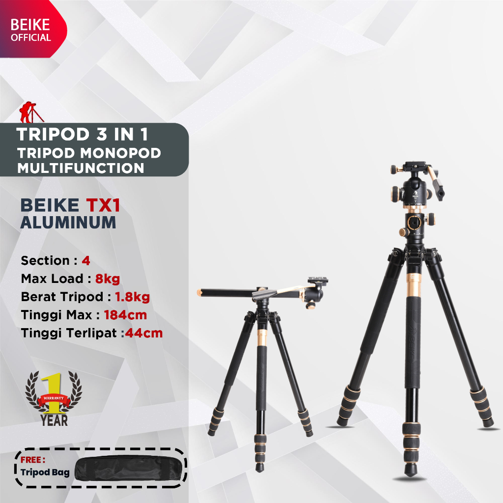 Jual Beike TX1 Tripod Monopod 3 in 1 Multifunction | Shopee Indonesia