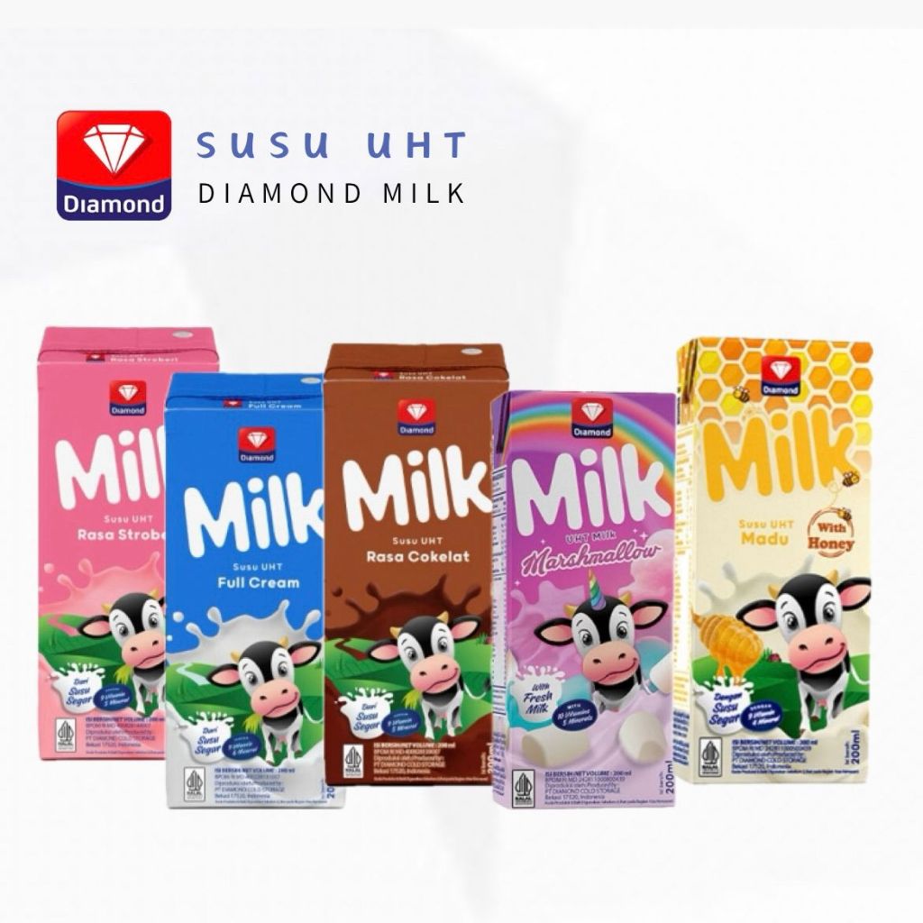 Jual Diamond Milk Susu UHT 200 ML ED Nov 2024 Fresh Milk Honey/Marshmallow/Coklat/Strawberry ...