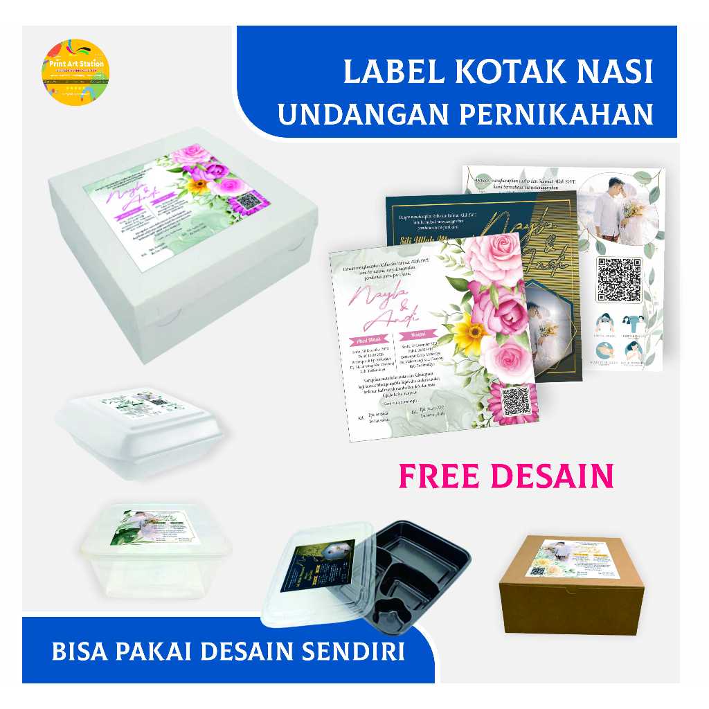 Jual Label kotak nasi undangan pernikahan free desain custom | Shopee ...