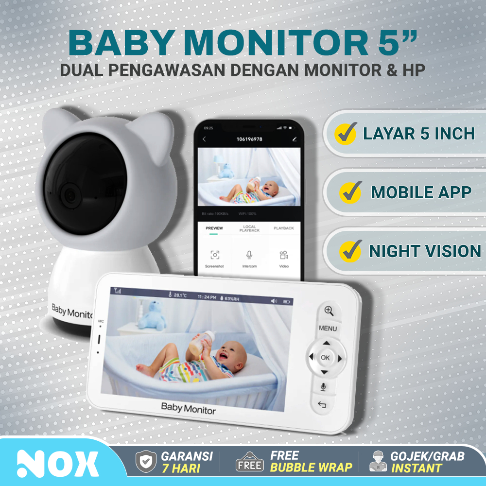 Jual Baby monitor layar 5 inches app control CCTV monitor bayi vox mode ...