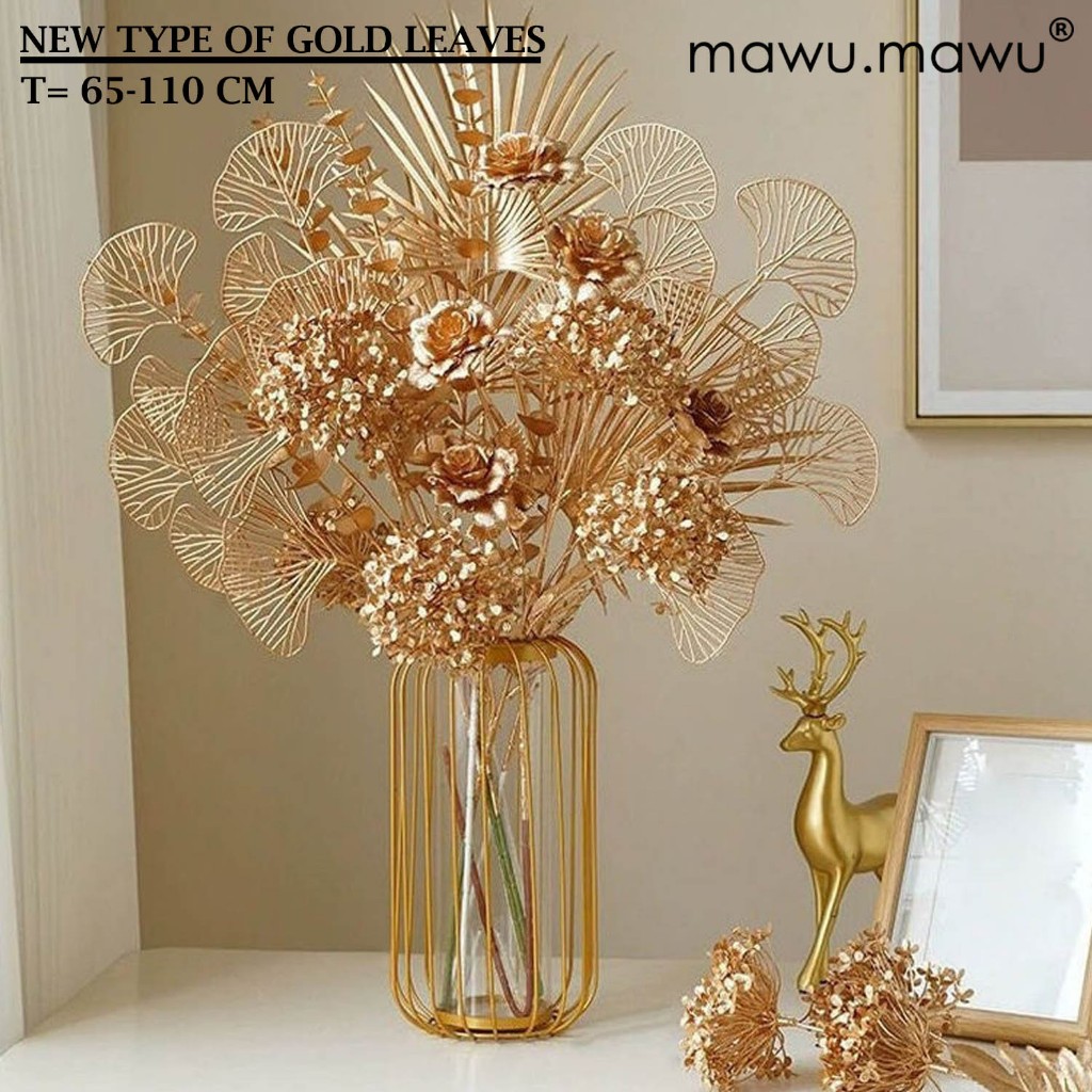 Jual MawuMawu Dekorasi Daun Gold Leaf Emas Artificial Monstera Ginkgo ...